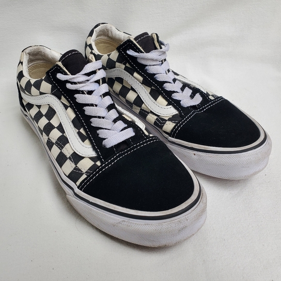 Vans | Shoes | Vans Old Skool Primary Check Black White Shoes Mens Size ...